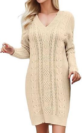 Generic Robe Pull en Tricot torsad&eacute; &agrave; Manches Longues pour Femmes Robes Originales Femmes (Beige, L)