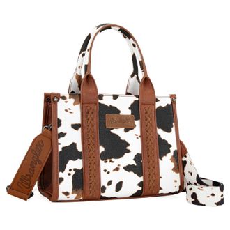 Montana West x Wrangler, Tote Bag für Damen, Western, Kuh-Druck, Designer-Handtasche mit Tragegriff oben, Medium