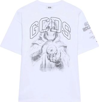 GCDS Gcds, Homme, Tops, Blanc, Taille: L T-shirt imprimé gothique