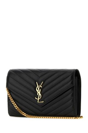 Saint Laurent Womens Black Leather Cassandre Clutch Nero Portafogli Wallet