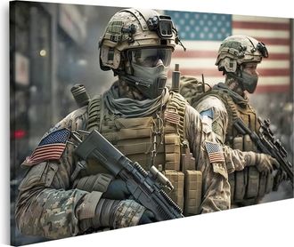 Islandburner Bild auf Leinwand Us Army Soldaten Waffe Vereinigte Staaten Flagge Zwei Us Army Soldaten tragen Wa Bilder Wandbilder Poster IVCE-1P