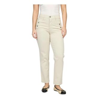 2-Biz Pantalon taille haute stretch avec boutons lat&eacute;raux - Femme - Pantalons - Beige - Taille: 36 FR