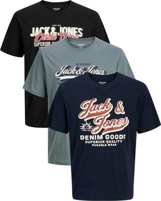 Jack & Jones Herren 3er-Set T-Shirts aus Baumwolle (Regular Fit Mix 27, 535 SkyCapt. / StormyW. / Black XXL)