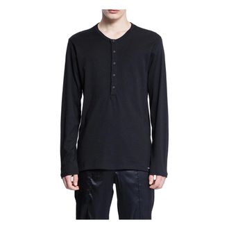 Tom Ford Homme, Tops, Noir, Taille: XL T-shirt Serafino en Jersey de Coton Noir