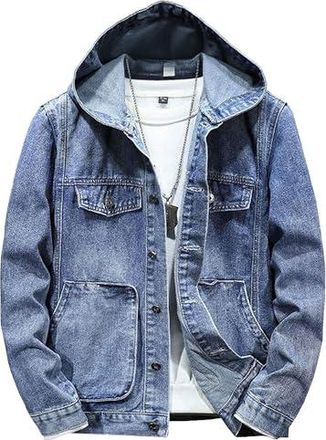 Generic Veste en jean &agrave; manches longues et capuche pour homme - Style d&eacute;contract&eacute; - Style d&eacute;contract&eacute;, bleu clair, 3XL