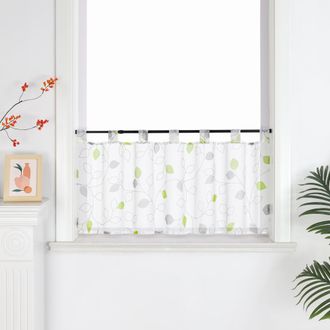Joyswahl Scheibengardine mit grünem Baumblattmuster Bistrogardine lichtdurchlässig Küchengardinen landhausstil Gardine Stores HxB 60x140cm 1 Stück