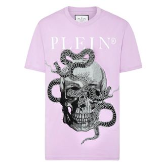 Philipp Plein Homme, Tops, Violet, Taille: 3XL T-Shirt Col Rond Snake