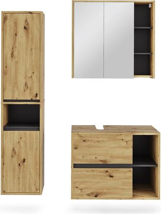 Vicco Badm&ouml;bel-Set Artisan/Grau Viola, bestehend aus Bad Spiegelschrank, Waschbeckenunterschrank, Hochschrank - Mehr Stauraum ohne Bodenfl&auml;che zu nutzen