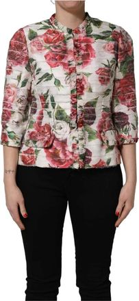 Dolce & Gabbana Femme, Blouses et Chemises, Multicolore, Taille: 46 FR Veste &agrave; Encolure Ras du Cou Imprim&eacute; Pivoines