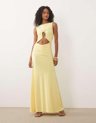 Asos Robe longue avec d&eacute;coupes et bordure orn&eacute;e de perles sur fil - Citron-Jaune