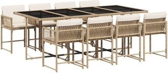 vidaXL 9-tlg. Garten-Essgruppe mit Kissen Beige Poly Rattan - Vidaxl
