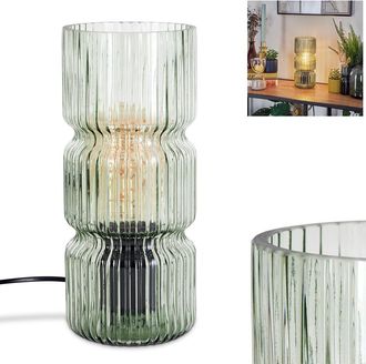 HOFSTEIN Tischleuchte Penteado, Tischlampe aus Metall/Glas in Schwarz/Grün, Leuchte im modernen Vintage/Retro-Design mit Schirm aus Glas (Ø 10,5cm) u. An/-Ausc