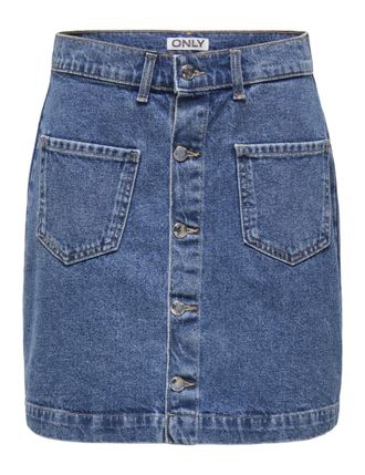 Only Damen Mini Jeans Rock ONLAmazing kurzer Damenrock sichtbare Knopfleiste 15349035 Medium Blue Denim XL