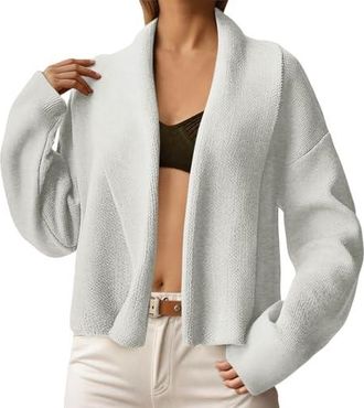 Generic 2026 Vestes pour femmes ouvert sur le devant Cardigan court &agrave; manches longues, gris, L