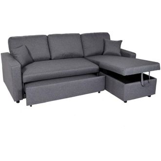 Hhg Ecksofa mit Bettkasten 309, Couch Sofa L-Form, Liegefl&auml;che Nosagfederung 228cm dunkelgrau