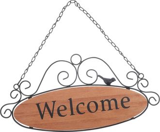 Valiclud Willkommensschild Türschild Holz Eisen Hängetafel Dekoration Wohndeko Hängebrett Türdeko Ornament Für Haus Eingang Hellbraun