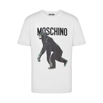 Moschino Homme, Tops, Blanc, Taille: XL T-shirt en Jersey de Coton Blanc Col Rond