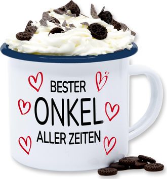 Shirtracer Emaille Tasse Blechtasse - Tassen - Geburtstagsgeschenk Bester Onkel aller Zeiten Geschenk Weihnachten I - 300 ml - Wei&szlig; Blau - geschenke beste f&uuml;r de