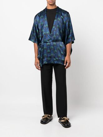 Ozwald Boateng Geometric-Print Silk Overshirt - Blue