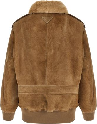 Prada Womens Beige Lamb Leather Bomber Clothing