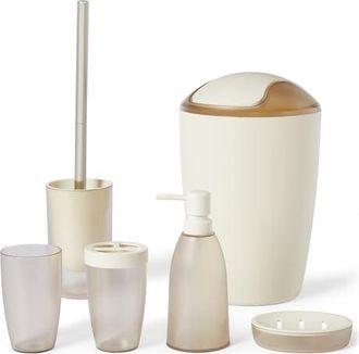 Amazon Basics Ensemble dAccessoires de Salle de Bain avec Porte-Brosse à Dents, Distributeur de Savon, Porte-Savon, Gobelet, Poubelle, Brosse pour WC et Support, Iv