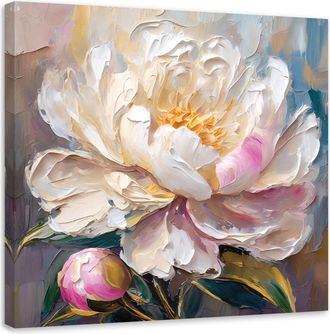 Feeby Vlies - Leinwand Bilder - Gemalte Pfingstrose - 60x60 cm - Deko Wohnzimmer - Wandbilder Schlafzimmer - Deko Aesthetic - Wand Deko - Leinwand Groß - De