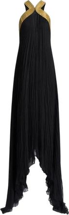 Alberta Ferretti Femme, Robes, Noir, Taille: 36 FR Robe du soir pliss&eacute;e en mousseline avec col brod&eacute; m&eacute;tallique