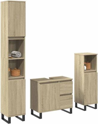 vidaXL 3-tlg. Badmöbel-Set Sonoma-Eiche Holzwerkstoff - Vidaxl