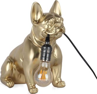 ADM Sitzende franz&ouml;sische Bulldogge - Nachttischlampe mit Skulptur Pop Art aus Harz Metalleffekt - Gold - H30 cm