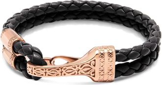 Nialaya Homme, Accessoires, Jaune, Taille: M Mens Black Leather Bracelet with Rose Gold Bali Clasp Lock