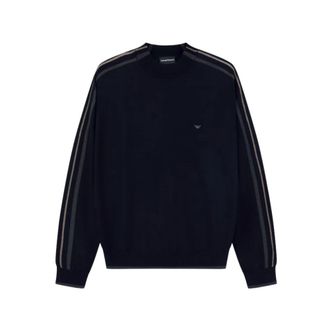 Emporio Armani Blauer Woll-Crewneck-Pullover mit Jacquardmuster - - Knitwear - Herren - Blau - XL