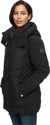 Marikoo Damen Winterjacke (XS-3XL) - Softshell, mit abnehmbarer Kapuze, Steppung - N103 - Schwarz Größe XL - Gr.XL