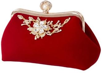UPKOCH Pochette Sac Soirée Femme Tissu Pelucheux avec Décorations Brillantes Chaîne Solide et Élégante Sac Banquet Mariage et Fête Rouge