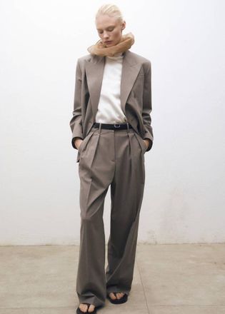Mango Pantalon costume wideleg laine m&eacute;lang&eacute;e marron moyen - Femme - 38 - MANGO