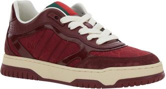 Gucci Womens Red Low Top Sneakers With Web Tongue Bordeaux Calf & Textile Trainers