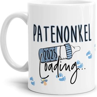 Tassendruck Tasse Babynews Du wirst Patenonkel 2025 - Geschenkidee/Ladebalken/Endlich Schwanger/Schwangerschaft verkünden/Baby - Weiß