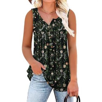 Generic D&eacute;bardeurs d&eacute;t&eacute; sans manches pour femmes, coupe ample, col en V uni, boutonn&eacute;, grande taille, Noir, XXL