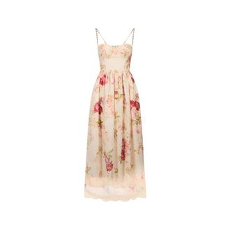 Zimmermann Robe midi en lin &agrave; imprim&eacute; floral et ourlet en dentelle