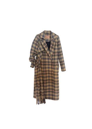 Mother Of Pearl Check Wool Scarf Coat Size M