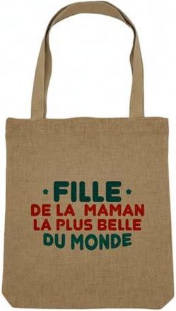 Fabulous Sac Shopping Tote Bag Aspect Lin - Fille de la Maman la plus belle du Monde M&egrave;re Famille - Sac de Courses Toile Epaisse 360g Beige Naturel Cabas Port&eacute;