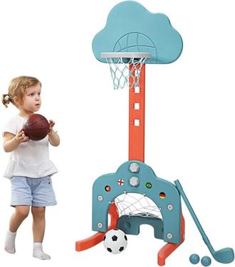 Costway 3 in 1 Kinder Spielplatz, h&ouml;henverstellbarer Basketballkorb & Fu&szlig;balltor & Golf, Basketballst&auml;nder inkl. B&auml;lle und Golf Club, Korbanlage f&uuml;r