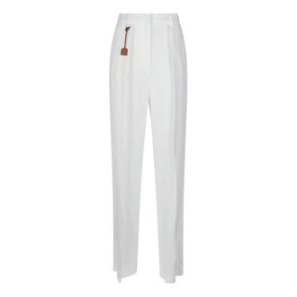 Elisabetta Franchi Femme, Pantalons, Beige, Taille: 40 FR Pantalon en gabardine m&eacute;lang&eacute; lin avec pinces