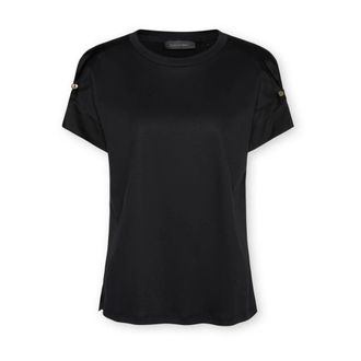 Elena Miro Baumwoll-T-Shirt mit metallischen Applikationen - - Tops - Damen - Schwarzk - S