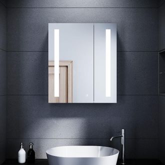 Sonni LED Spiegelschrank Badezimmerspiegel Touch Steckdose Edelstahl 60x70cm Kabelloses Scharnier Design