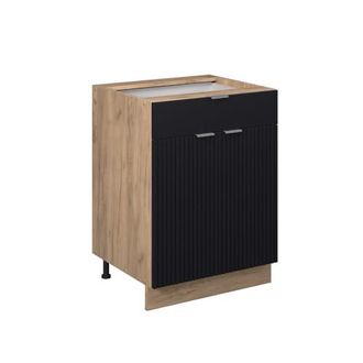 Vicco Meuble Cuisine Fame-Line, Noir rayé, 60 cm avec tiroir, sans Plan de Travail