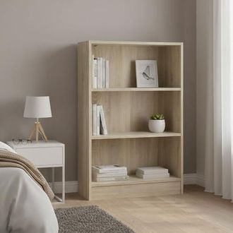 Dmora B&uuml;cherregal mit DREI F&auml;chern, Farbe Eiche, 79 x 107 x 26 cm