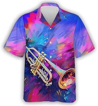 Keephen TangoDS Instruments de Musique Chemise Hawaiienne Femmes Hommes Trompette Impression 3D Manches Courtes Chemises &agrave; Boutons &Eacute;t&eacute; Chemise Aloha Plage