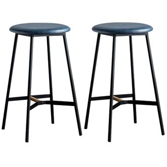 Generic Industrielle Schwarze Barhocker Mit R&uuml;ckenlehne - 2er-Set, 65 cm Sitzh&ouml;he, Eisengestell, 300 Pfund Tragkraft(Blue-2ps,75cm/29.6in)