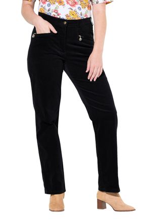 Ulla Popken Damen Cordhose Mony, teilelastischer Bund Hose, schwarz, 50-52