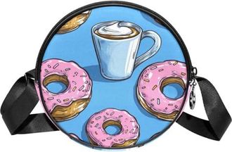 Generic Sac &agrave; bandouli&egrave;re rond rond pour femme, motif beignet caf&eacute; avec fermeture &eacute;clair, bretelles r&eacute;glables, style d&eacute;contract&eacute;